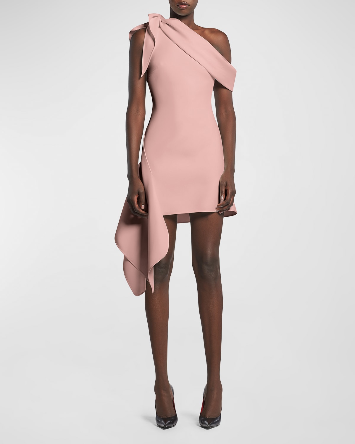 Halston Kalia Draped One-Shoulder Crepe Mini Dress | Neiman Marcus