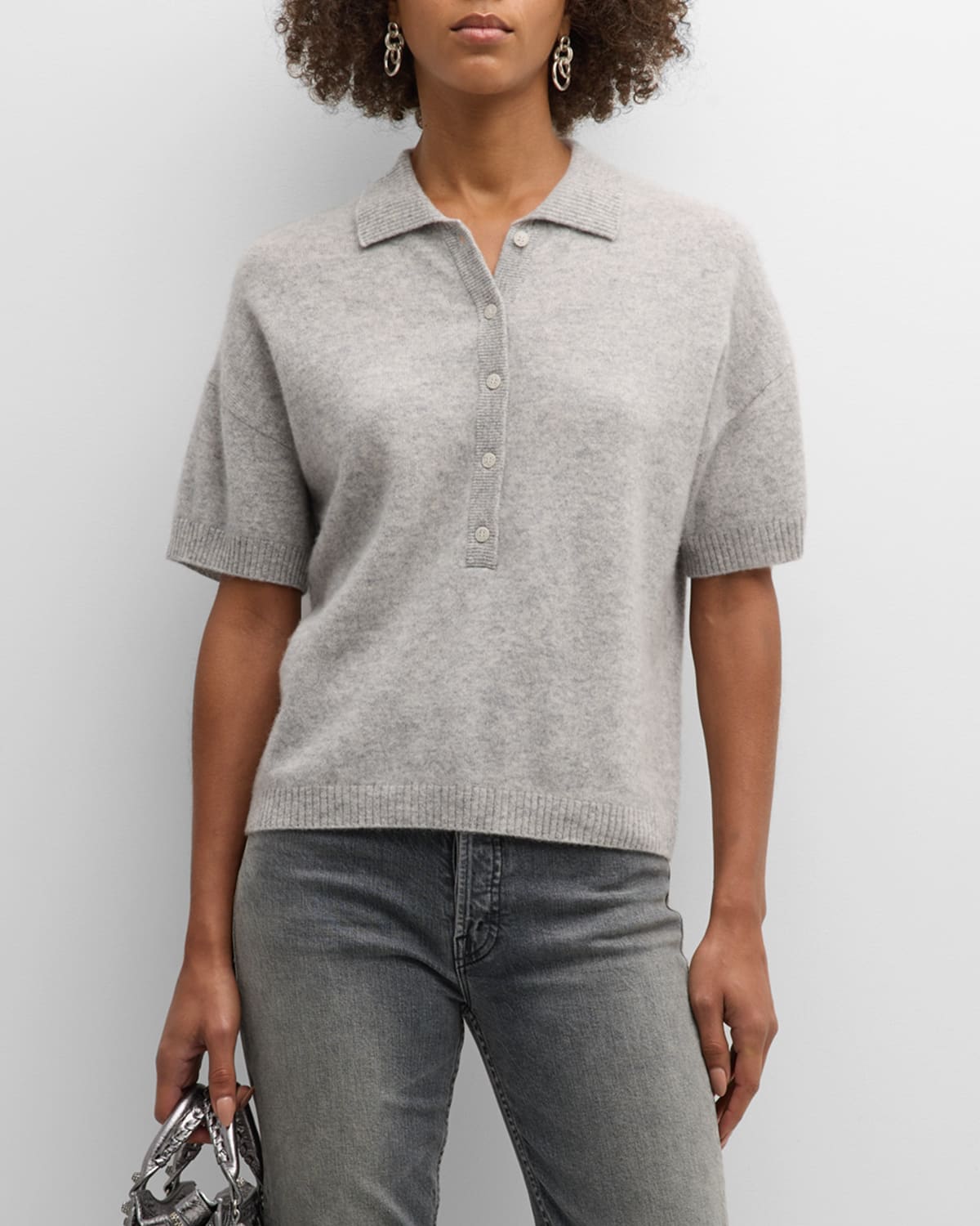 Naadam Ribbed Short-Sleeve Cashmere Mini Polo Dress | Neiman Marcus