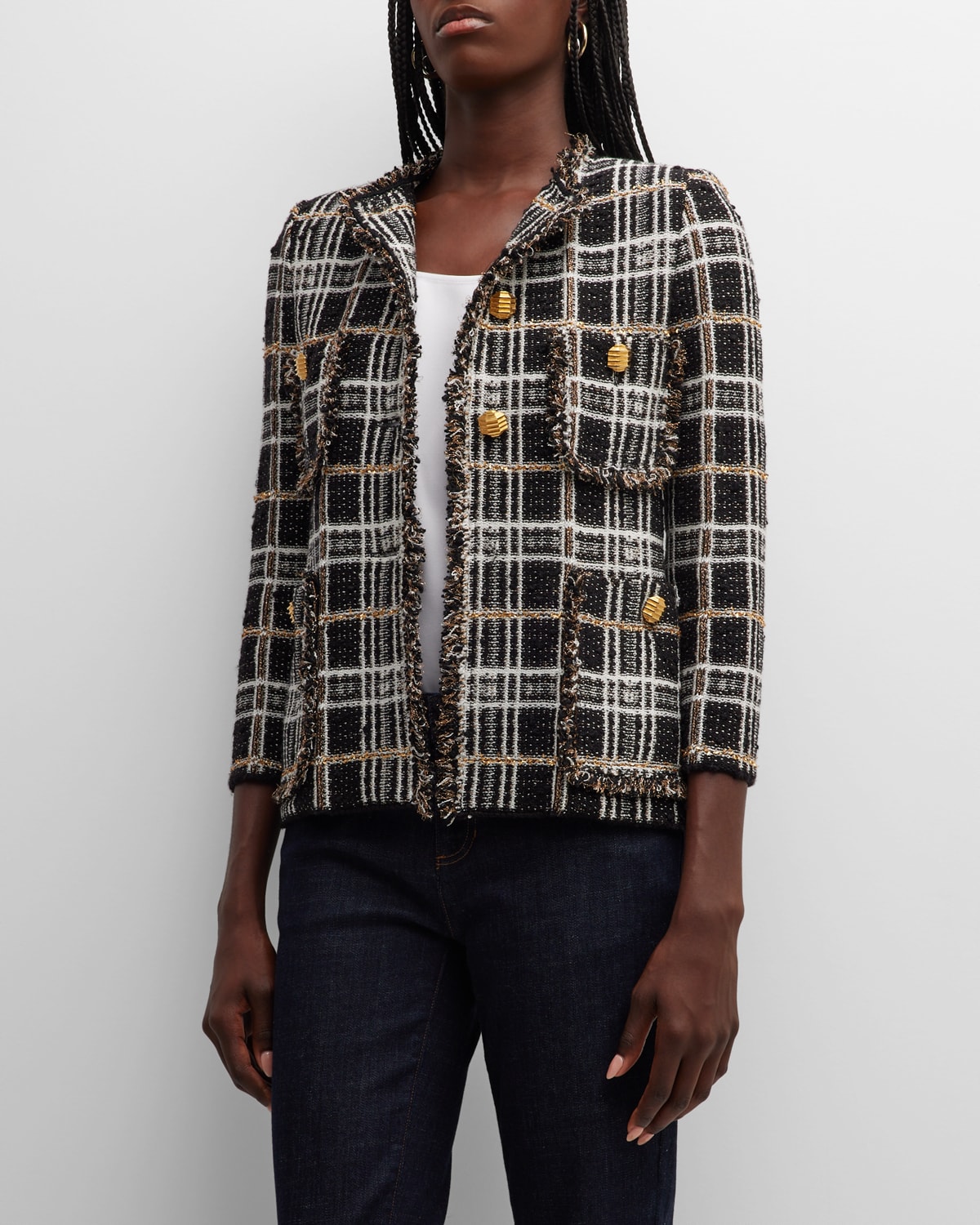 St. John Boucle Raw-Edge Jacket | Neiman Marcus