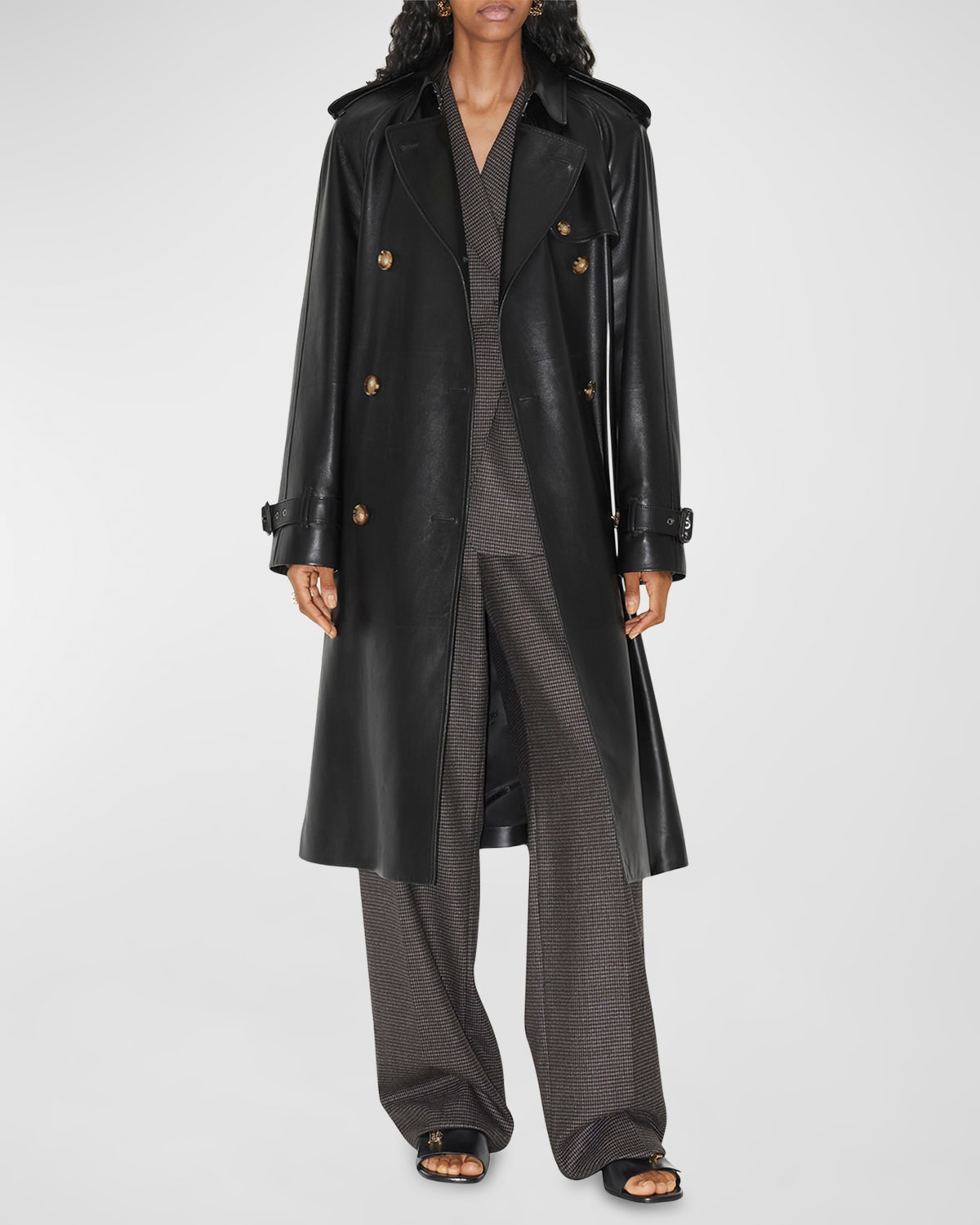 FRAME Belted Leather Trench Coat | Neiman Marcus
