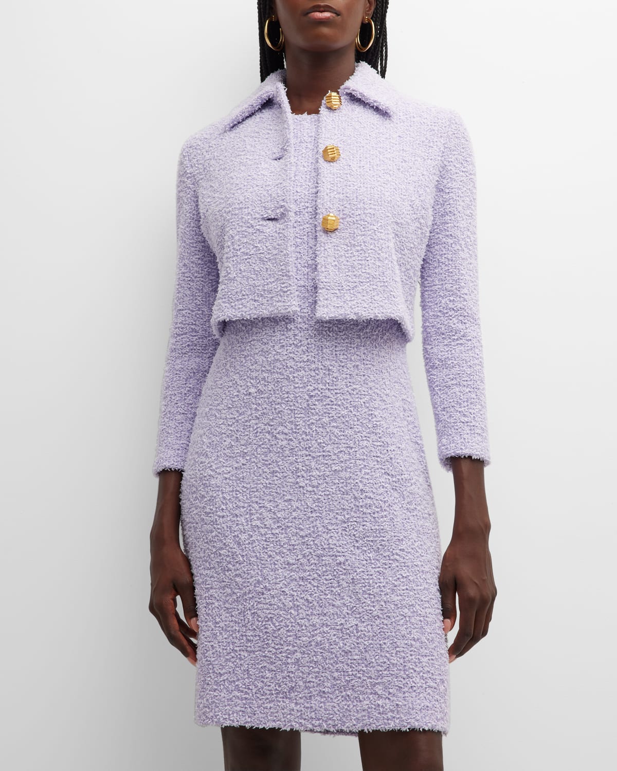 St. John Metallic Eyelash Tweed Short Jacket | Neiman Marcus