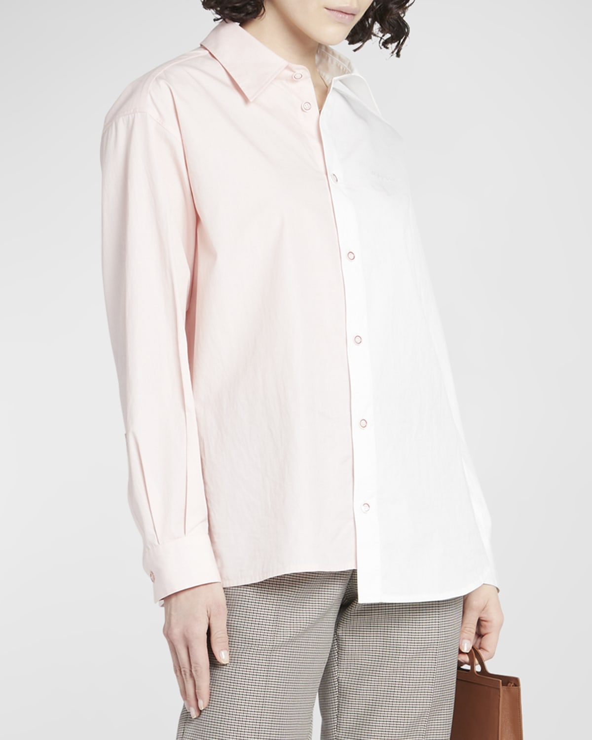 Chloe Recycled Patchwork Denim Button-Front Shirt | Neiman Marcus