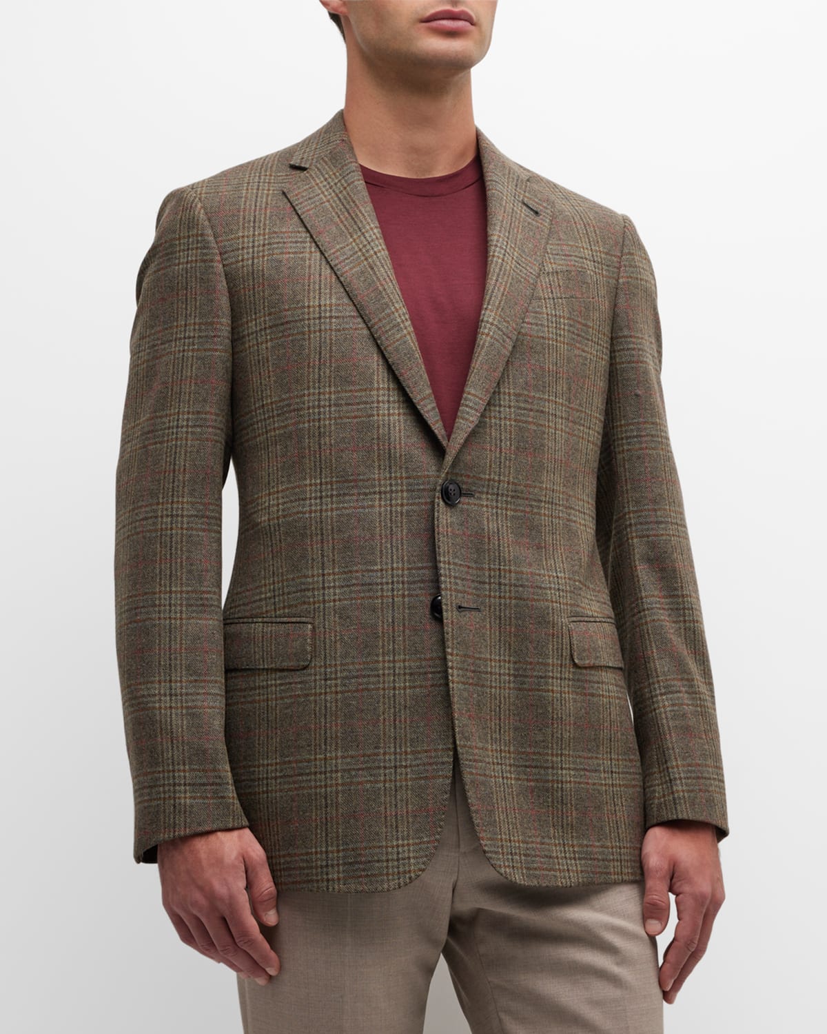 Giorgio Armani Men's Plaid Wool Cashmere Blazer | Neiman Marcus
