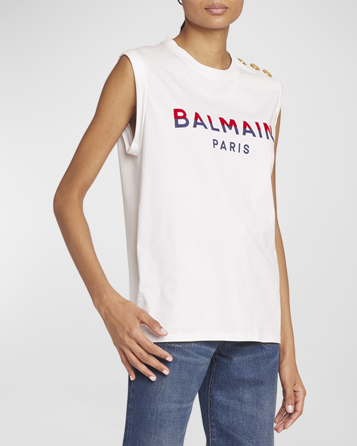 Balmain Logo Tank Top with Button Detail | Neiman Marcus