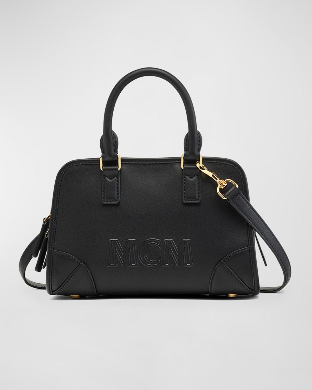 MCM Aren Boston Small Visetos Monogram Top-Handle Bag | Neiman Marcus