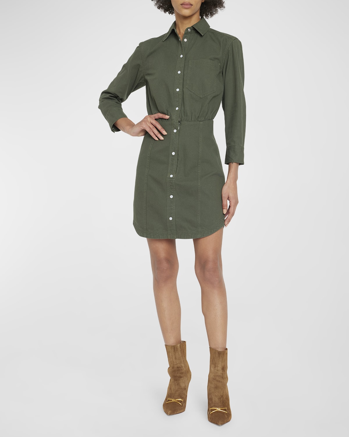 Veronica Beard Tonya Stripe Button-Front Mini Shirtdress | Neiman Marcus