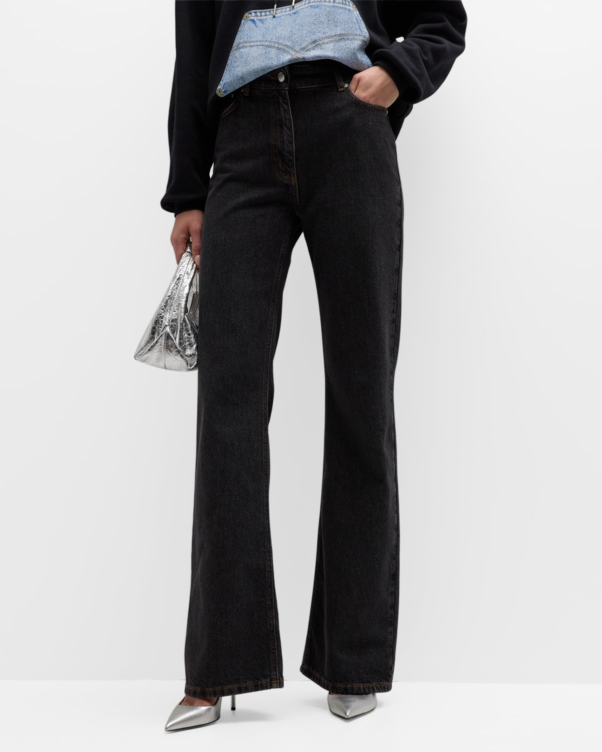 ALAIA High-Rise Flared Denim Pants | Neiman Marcus