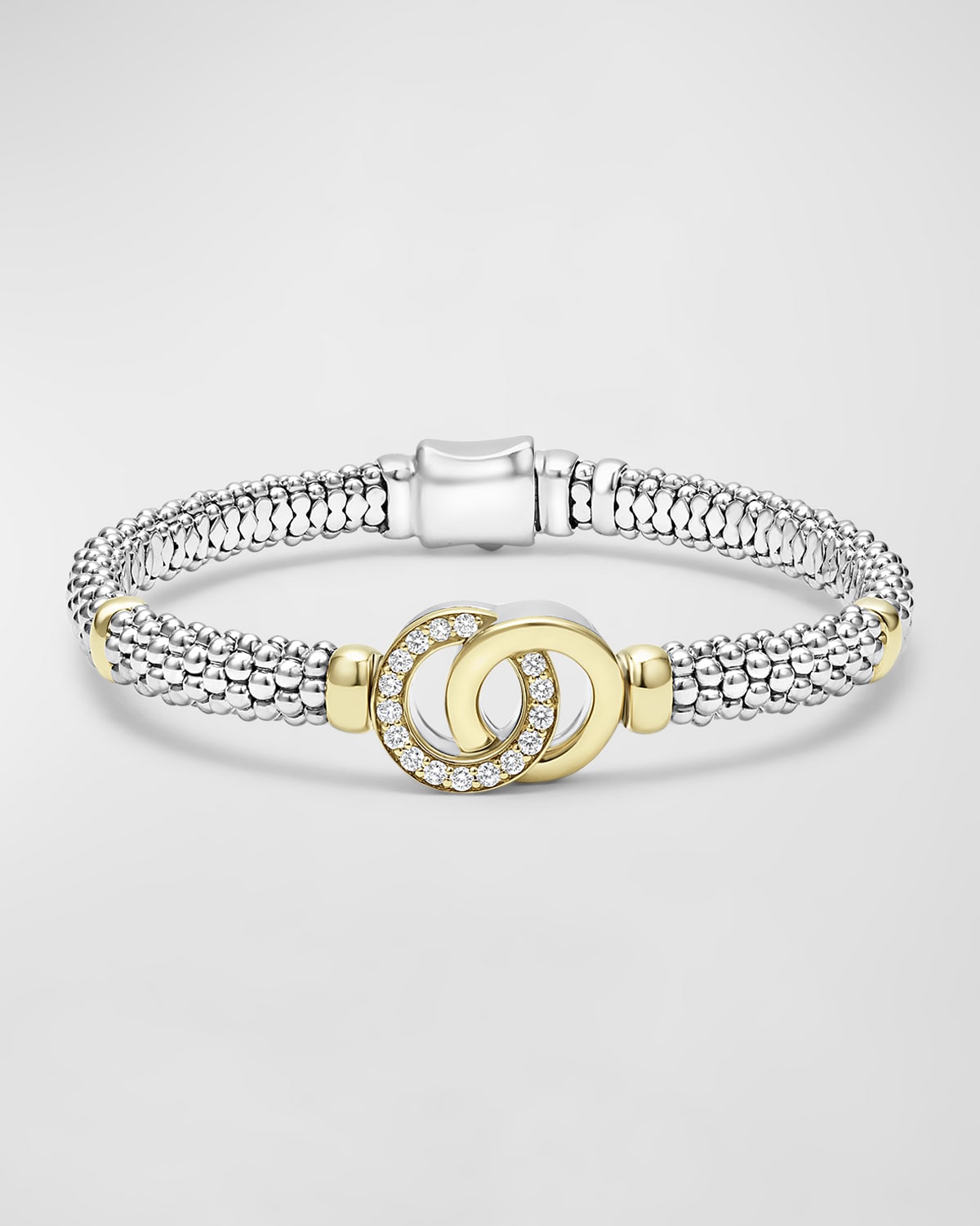 LAGOS Sterling Silver 18K Signature Caviar Interlock Bracelet, 9mm ...