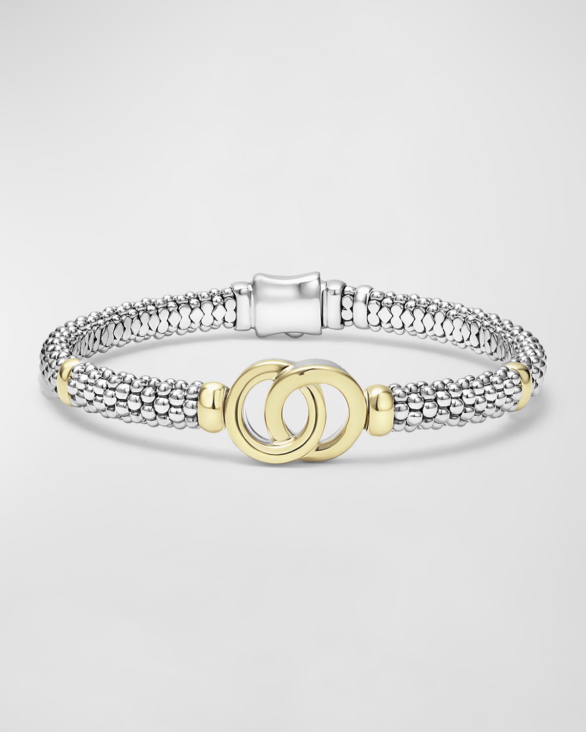 LAGOS Sterling Silver 18K Signature Caviar Interlock Bracelet, 9mm ...