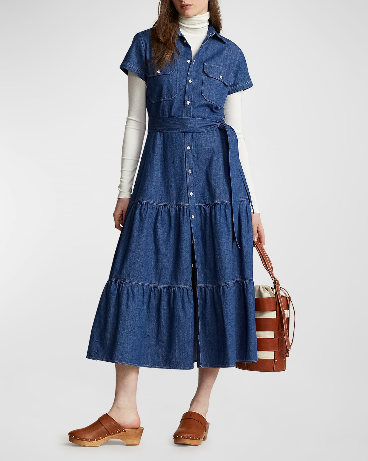 Polo Ralph Lauren Belted Striped Cotton Shirtdress | Neiman Marcus