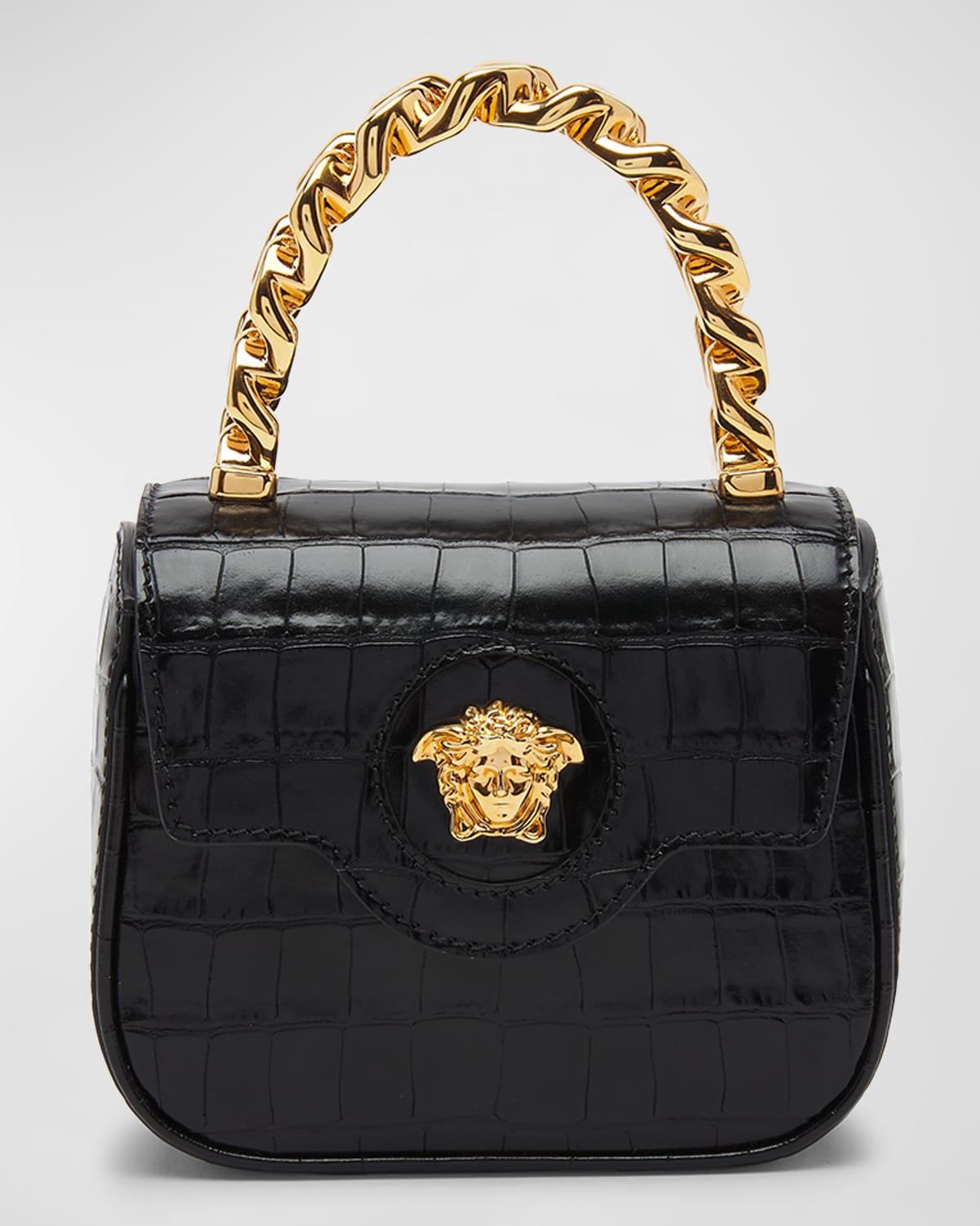 Versace La Medusa Small Croc-Embossed Top-Handle bAG | Neiman Marcus
