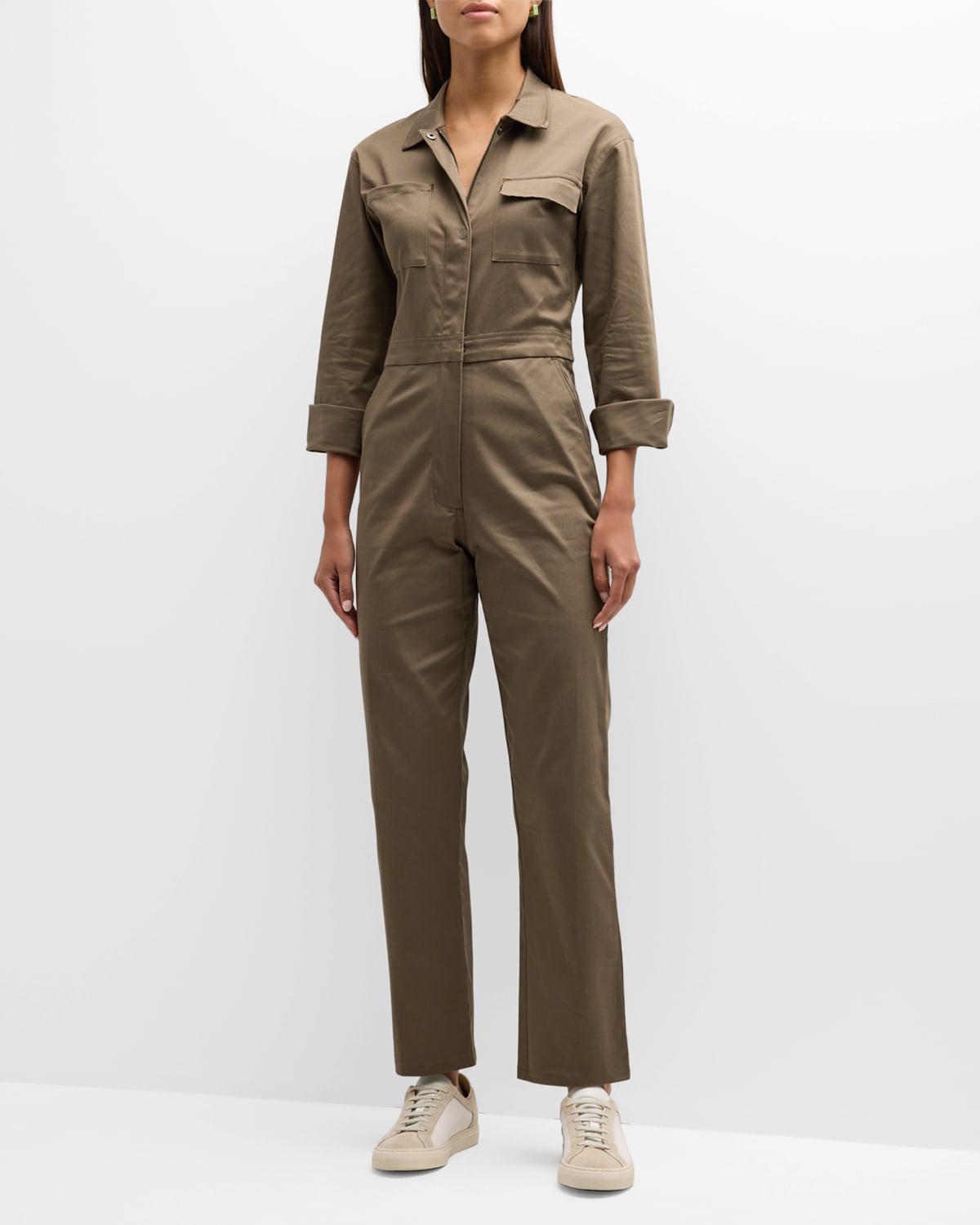 Rivet Utility Worker Stretch Short-Sleeve Jumpsuit | Neiman Marcus