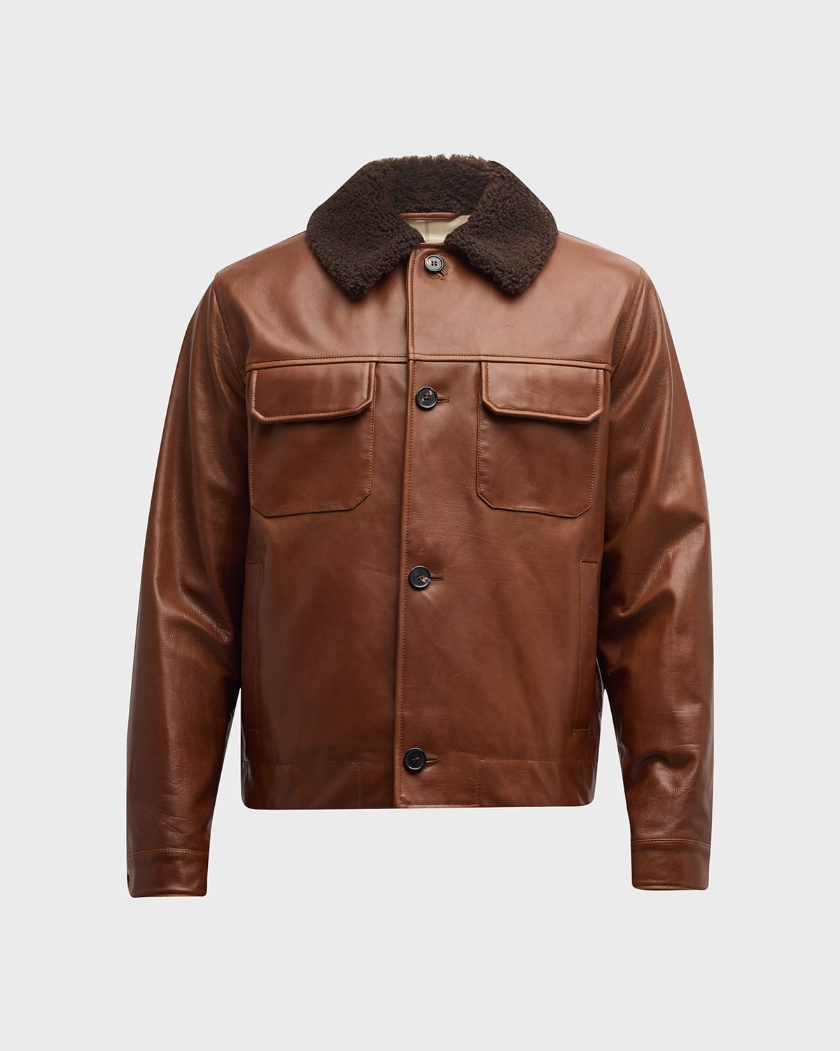 Bugatchi Men's Shearling-Collar Leather Bomber Jacket | Neiman Marcus
