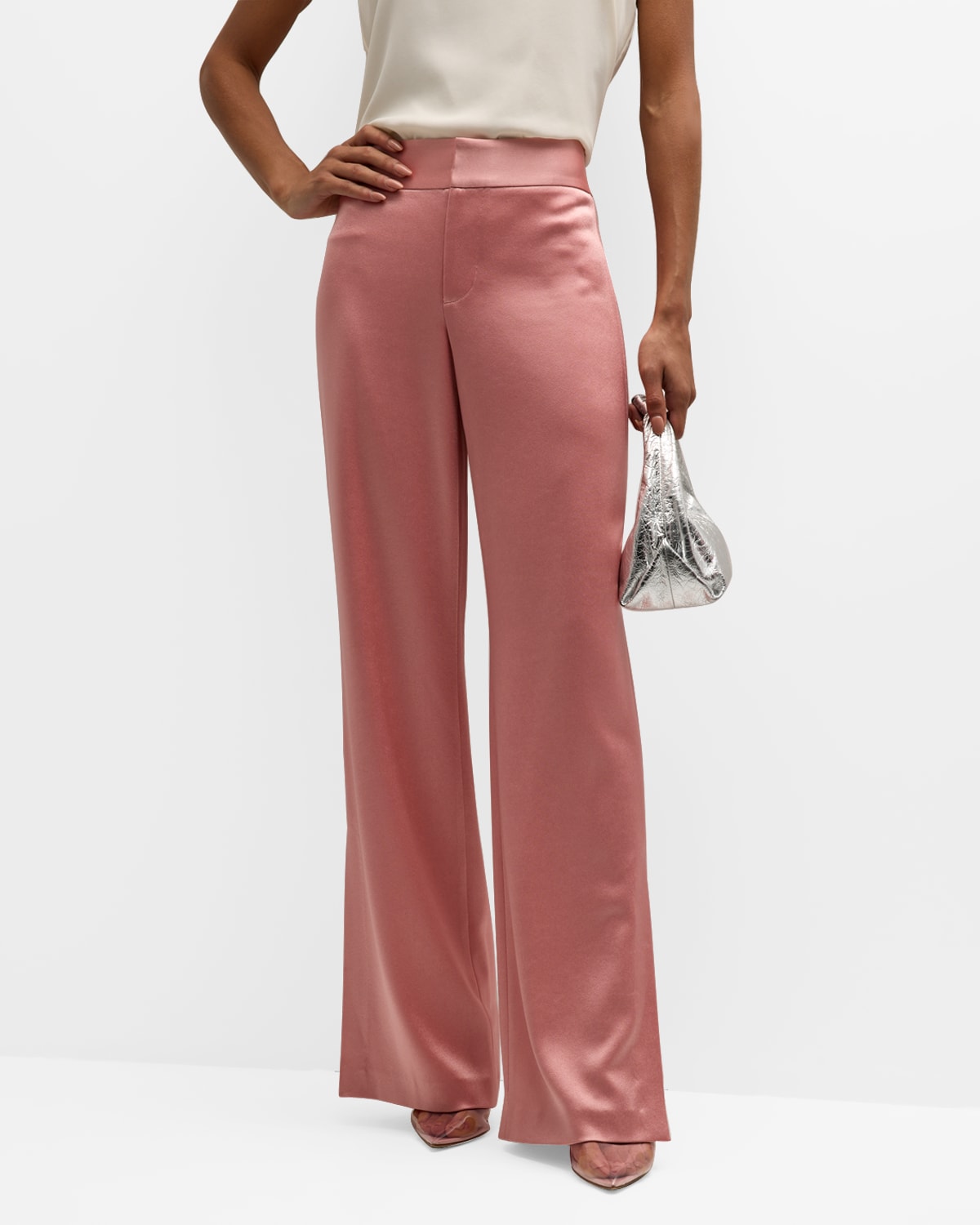 Alice + Olivia Pompey High-Waisted Satin Pants | Neiman Marcus