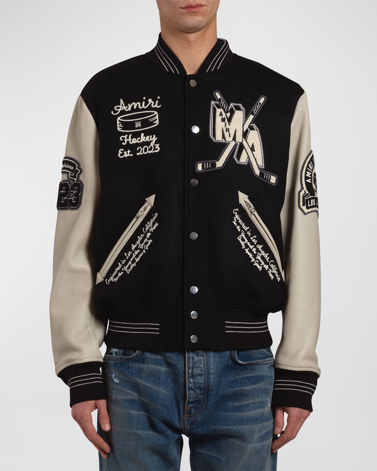 Givenchy Men's Studded Leather Varsity Jacket | Neiman Marcus