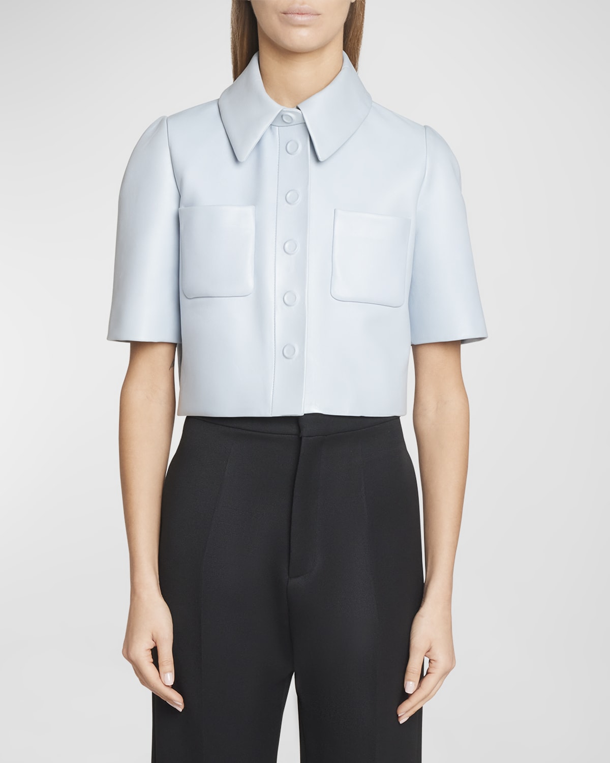Loewe Leather Crop Collared Shirt | Neiman Marcus