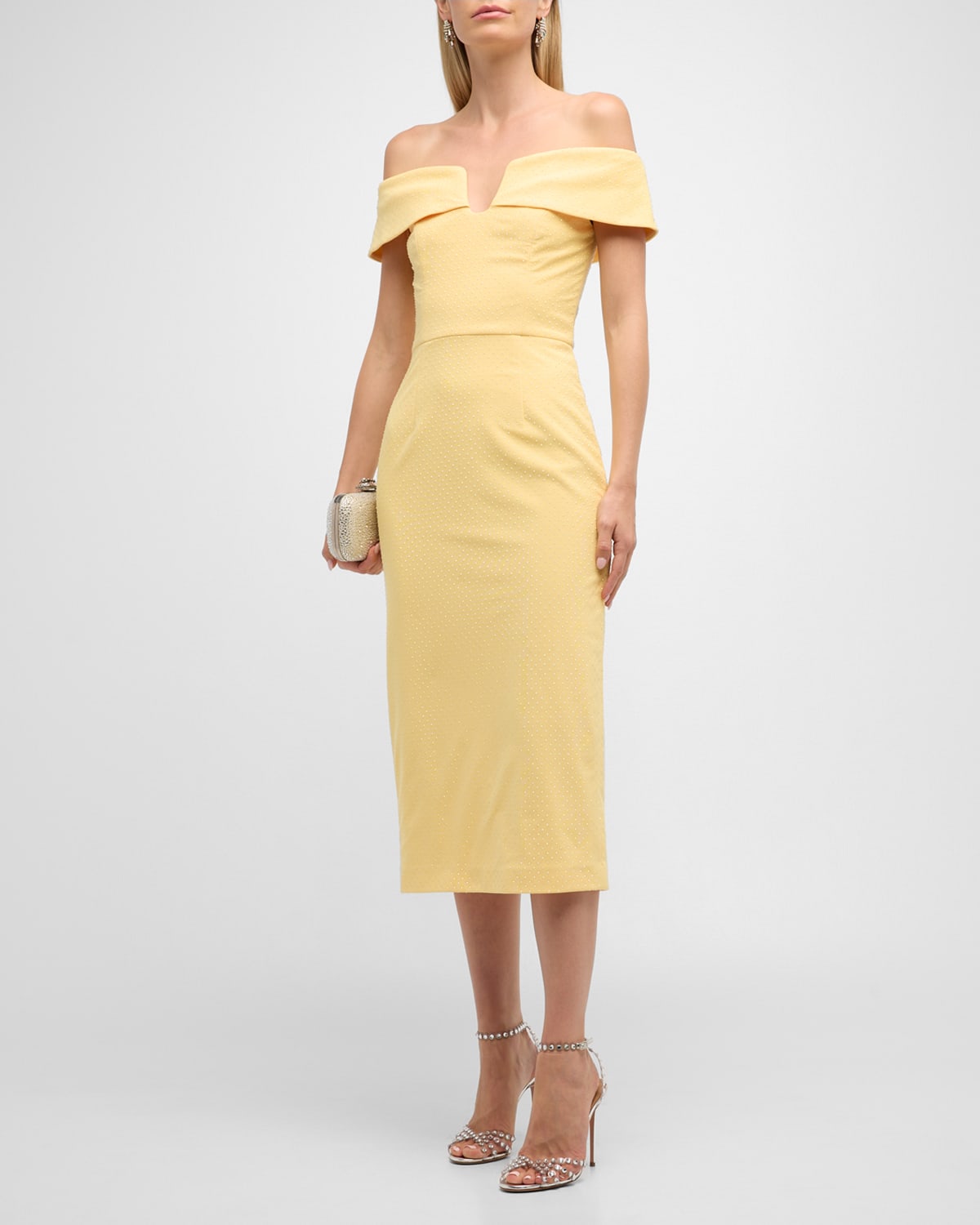 Jovani Off-Shoulder Rhinestone Midi Dress | Neiman Marcus