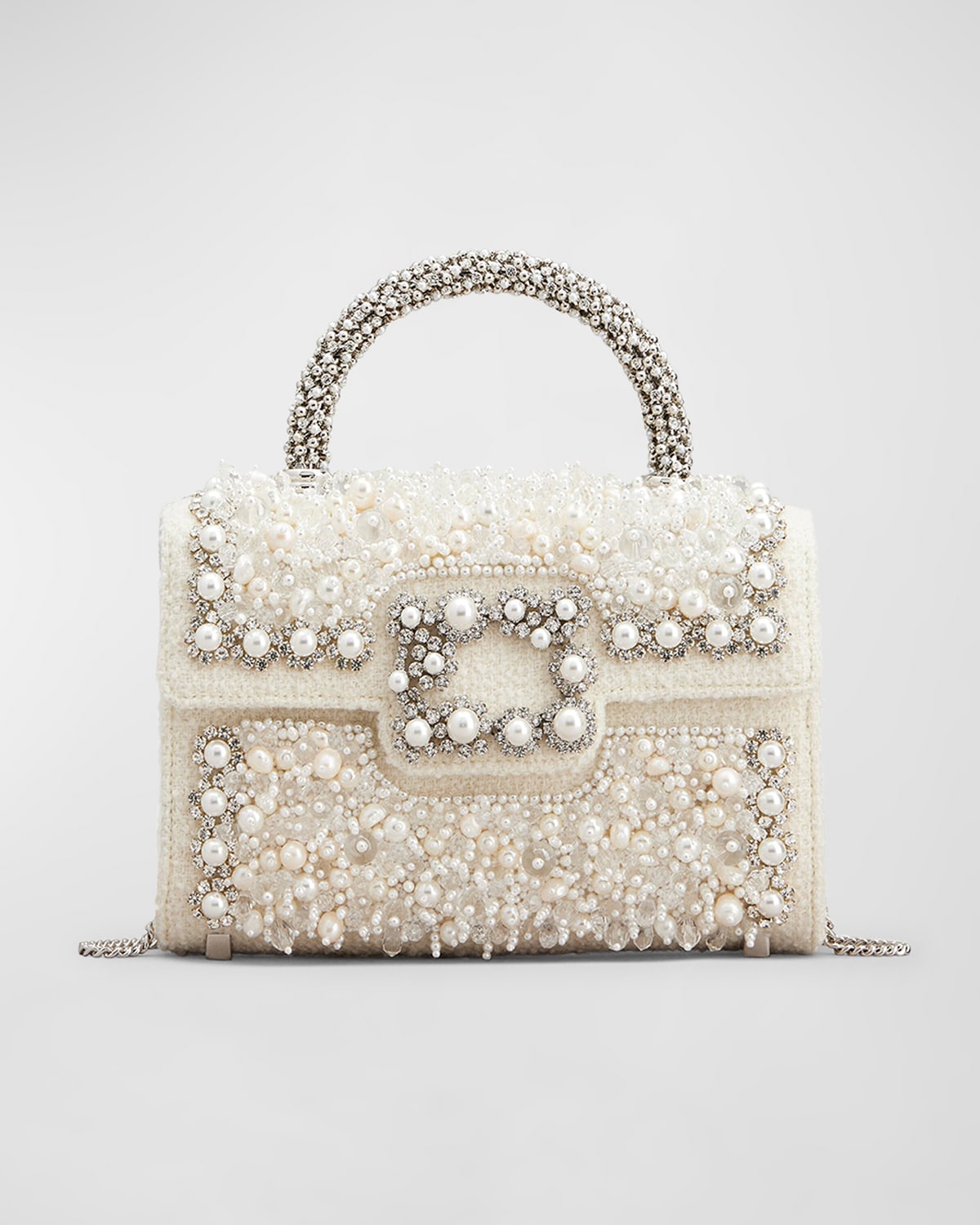 Roger Vivier Viv Flower Pearly Jewel Denim Top-Handle Bag | Neiman Marcus