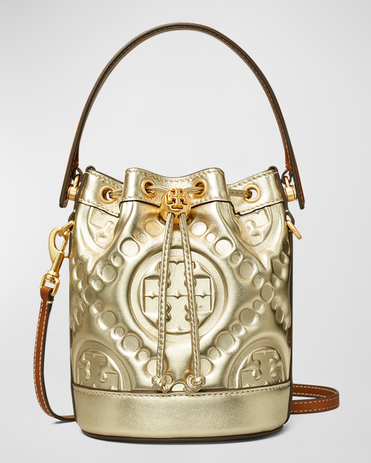 Tory Burch T Monogram Mini Canvas Bucket Bag | Neiman Marcus