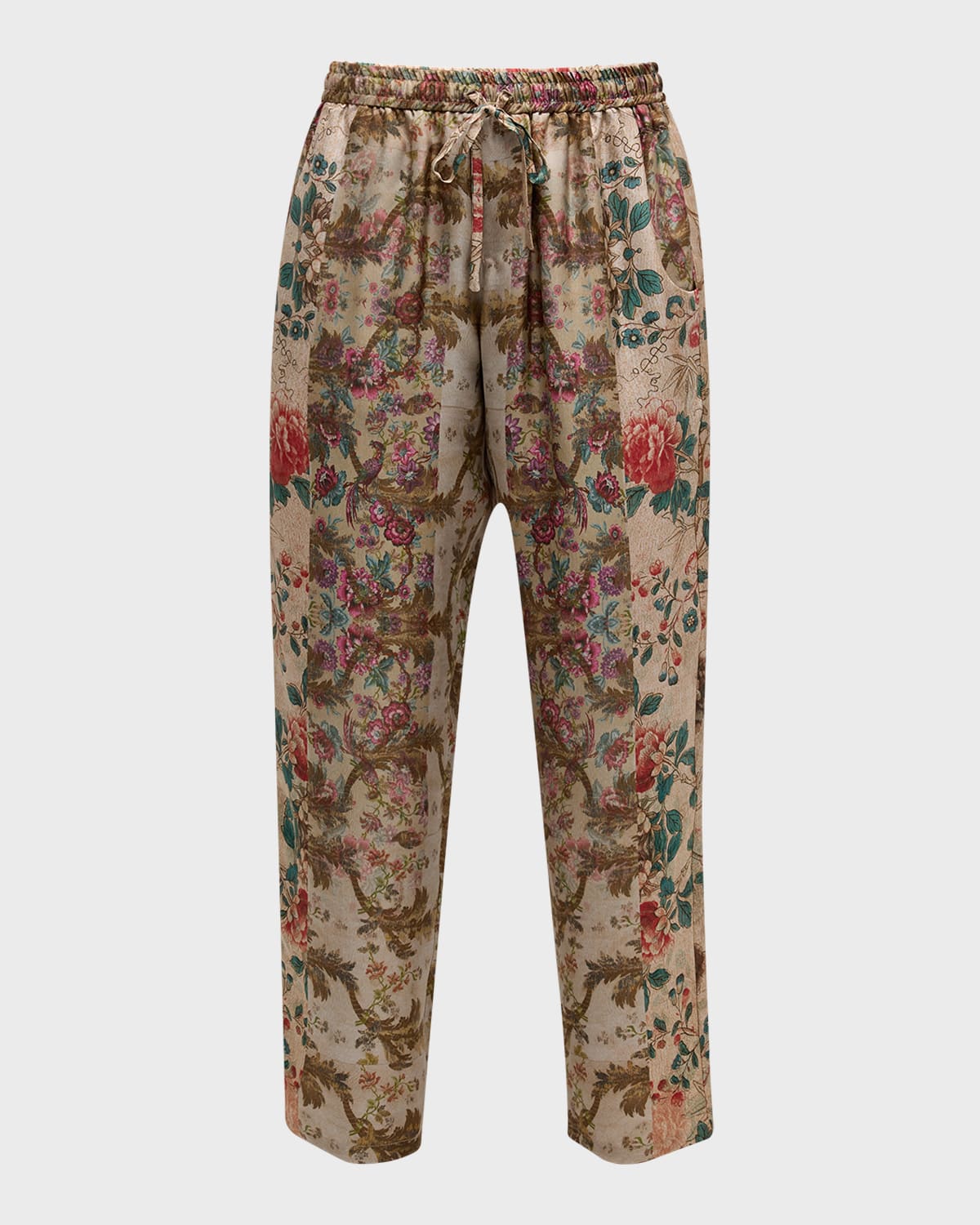 Cropped High-Rise Floral-Print Silk Pants | Neiman Marcus