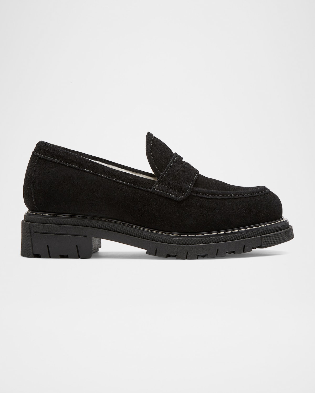 Devin Suede Shearling Penny Loafers | Neiman Marcus