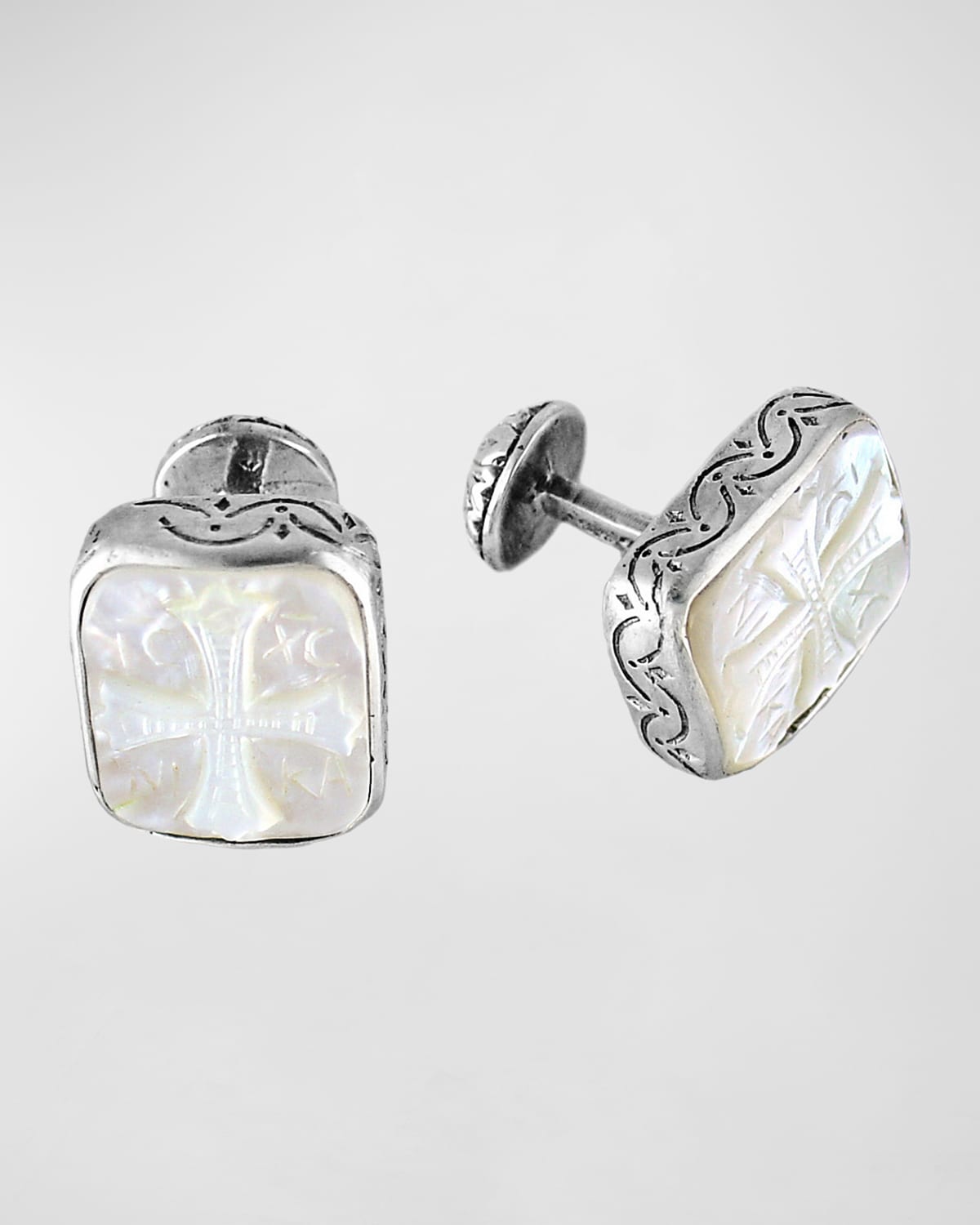 Tateossian Mother-of-Pearl Sterling Silver Cuff Links Stud Set | Neiman Marcus