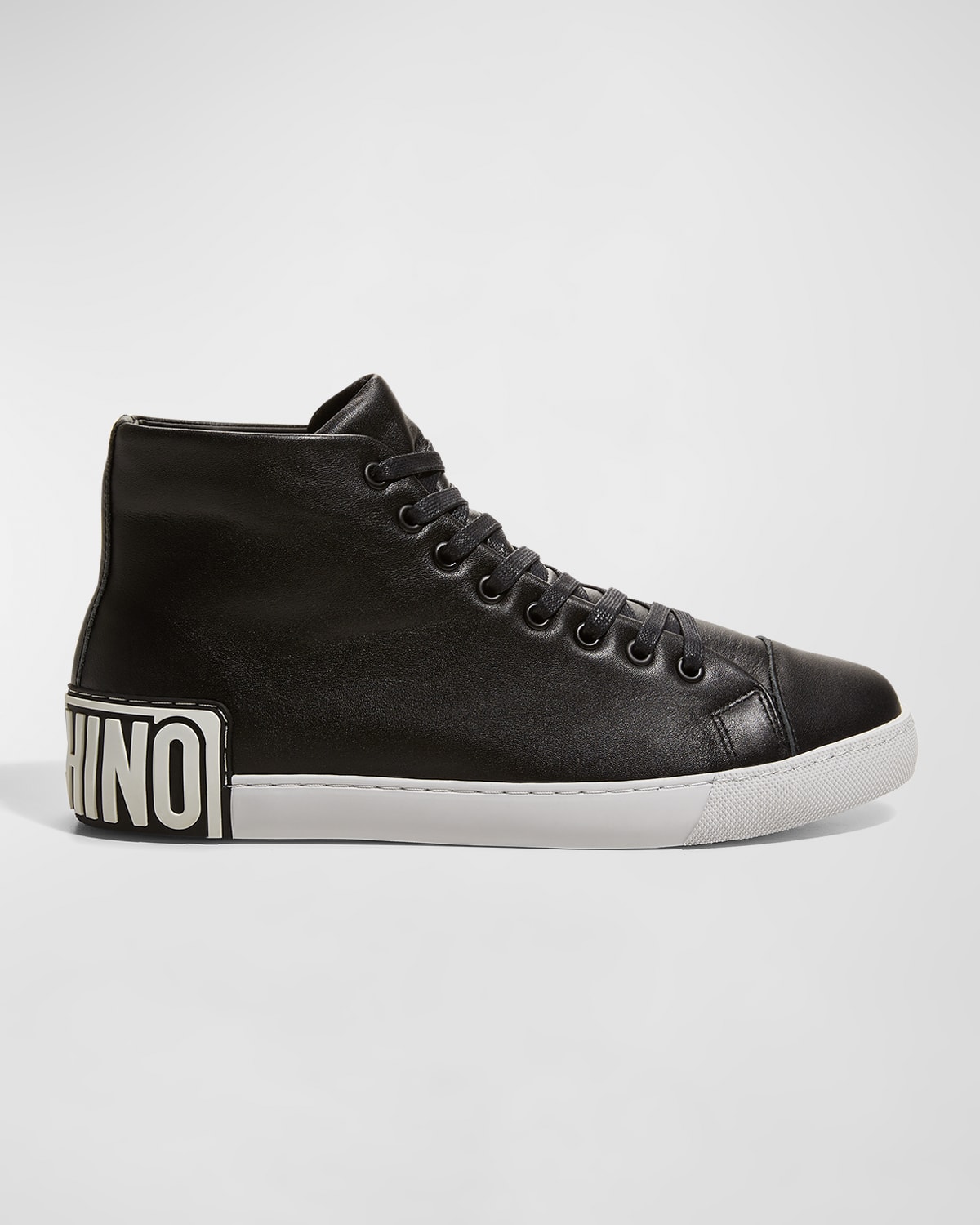 Moschino Men's Leather Logo Zip Low-Top Sneakers | Neiman Marcus