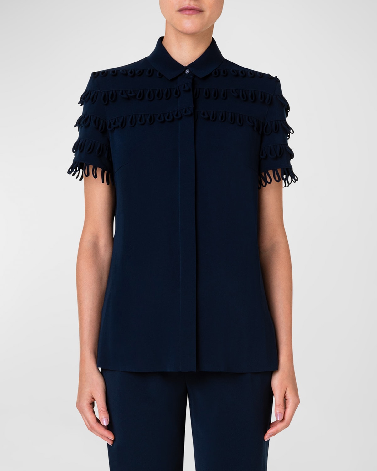 Akris punto Circle Laser-Cutout Crepe Tunic Blouse | Neiman Marcus