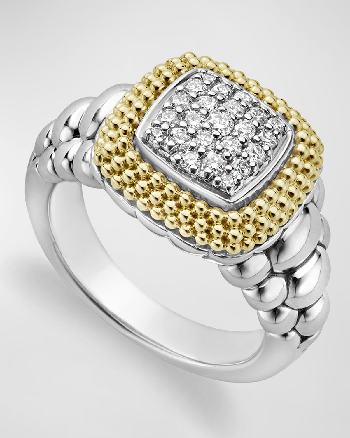 Lagos Signature Caviar Diamond Crossover Ring | Neiman Marcus