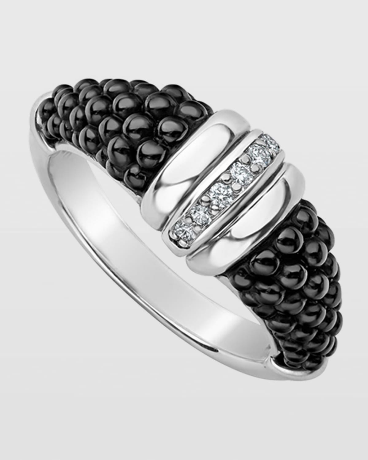 Lagos Signature Caviar Diamond Crossover Ring | Neiman Marcus