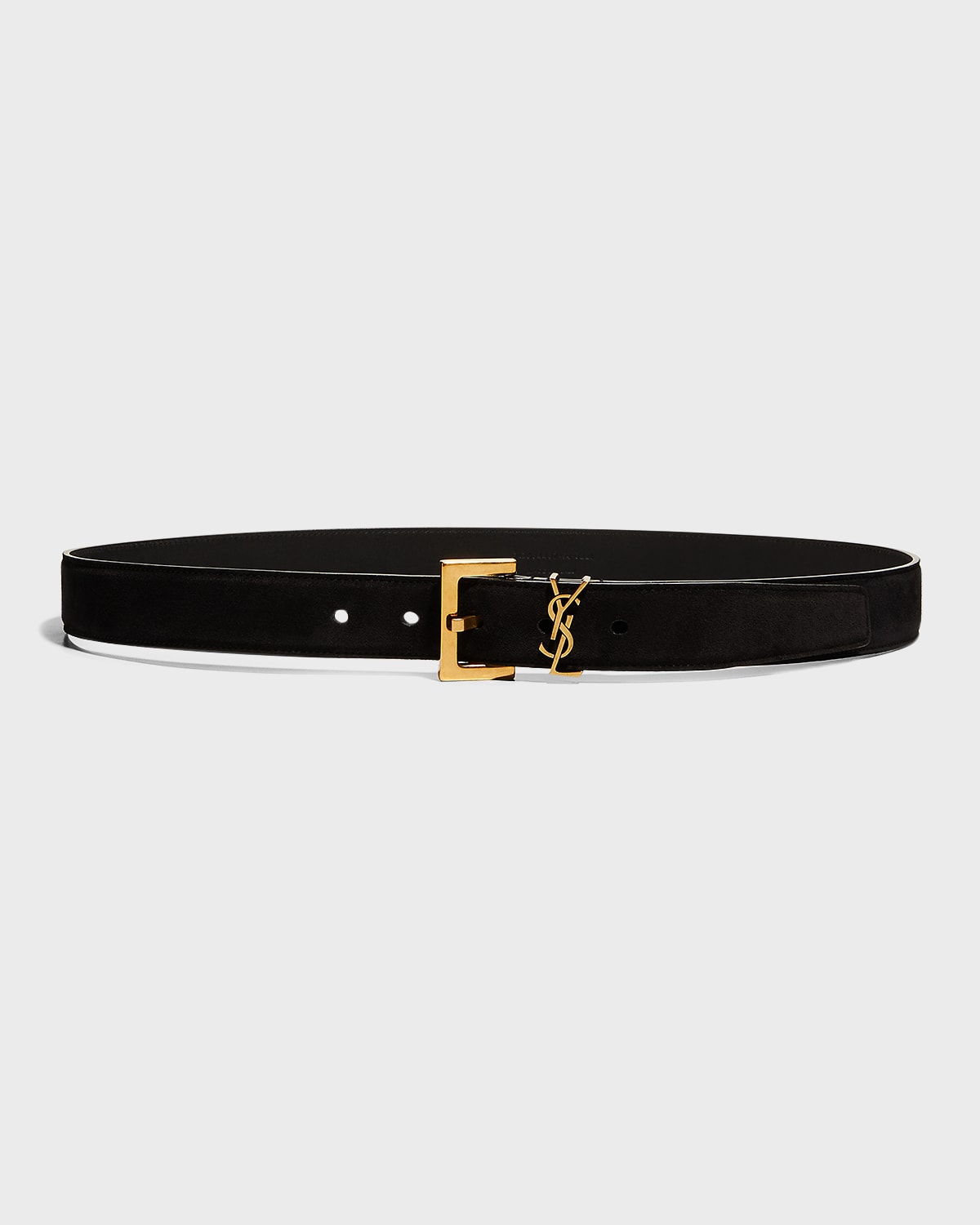 Saint Laurent Golden YSL Monogram Croc-Embossed Leather Belt | Neiman ...