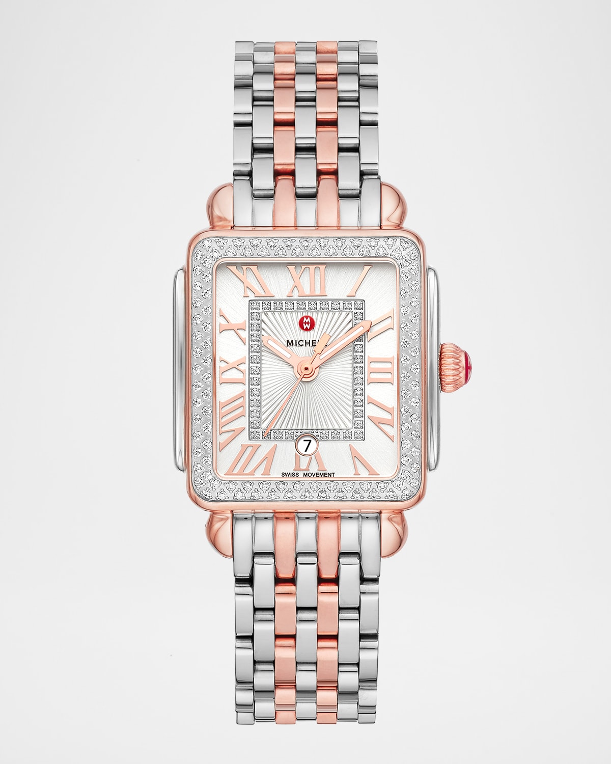 MICHELE Deco Madison 18 Two-Tone Pink Gold Diamond Watch | Neiman Marcus