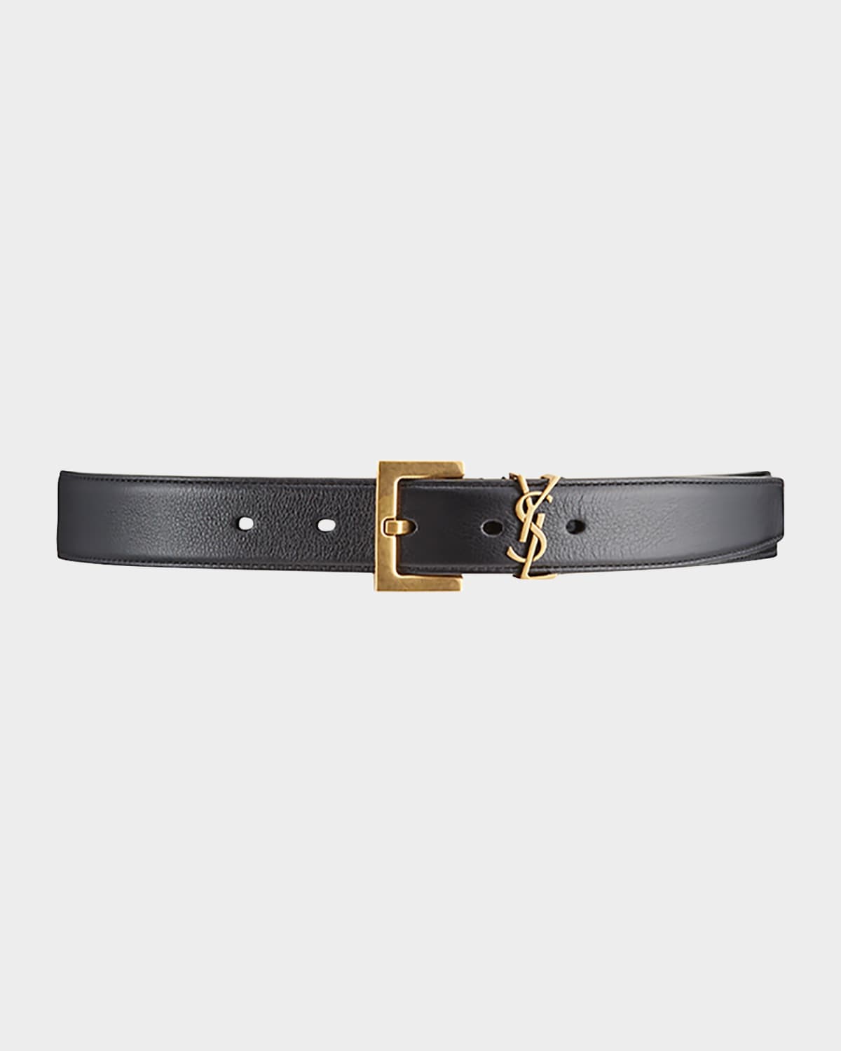 Saint Laurent Golden YSL Monogram Croc-Embossed Leather Belt | Neiman ...