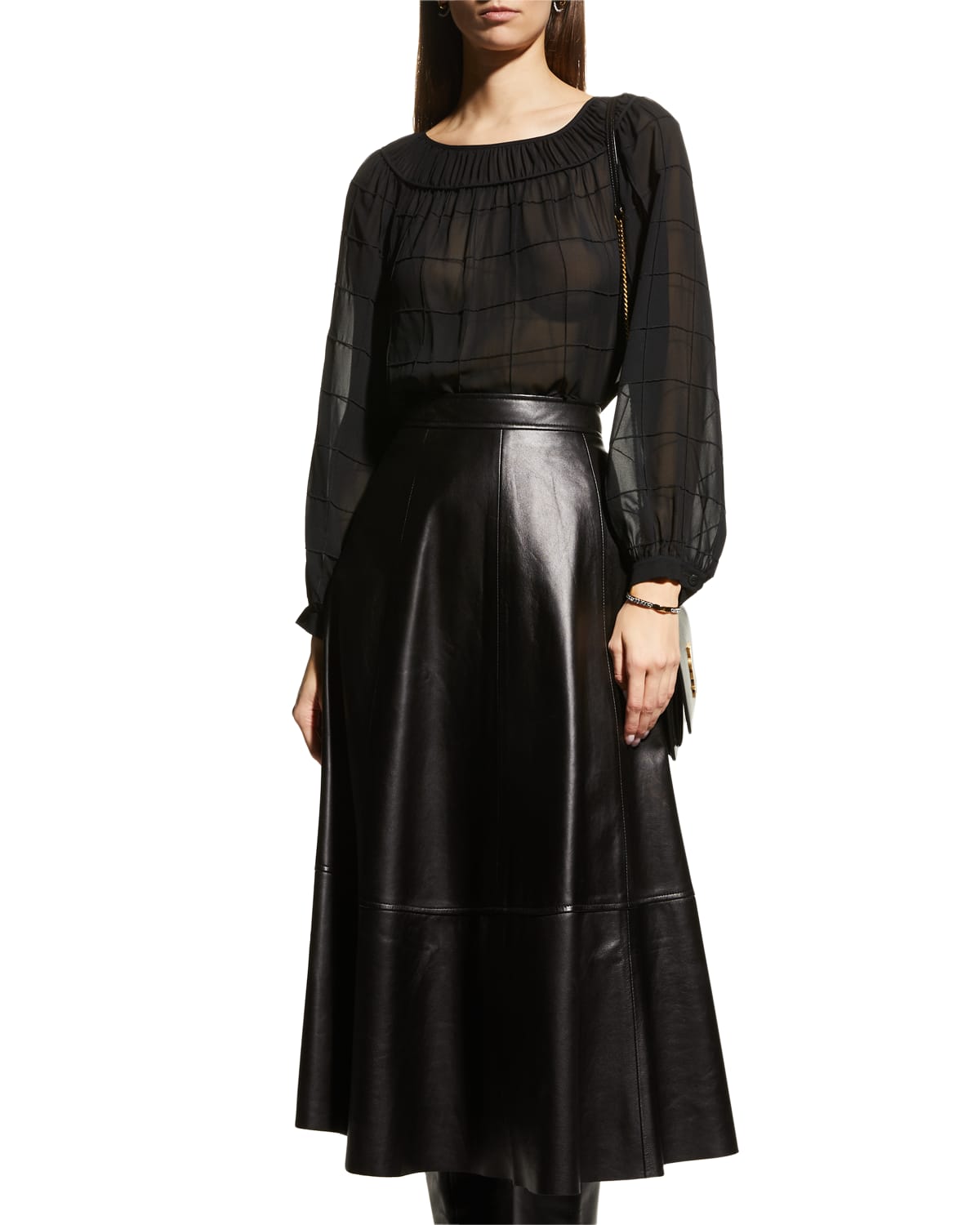 Long Sleeves Sheer Chiffon Top | Neiman Marcus