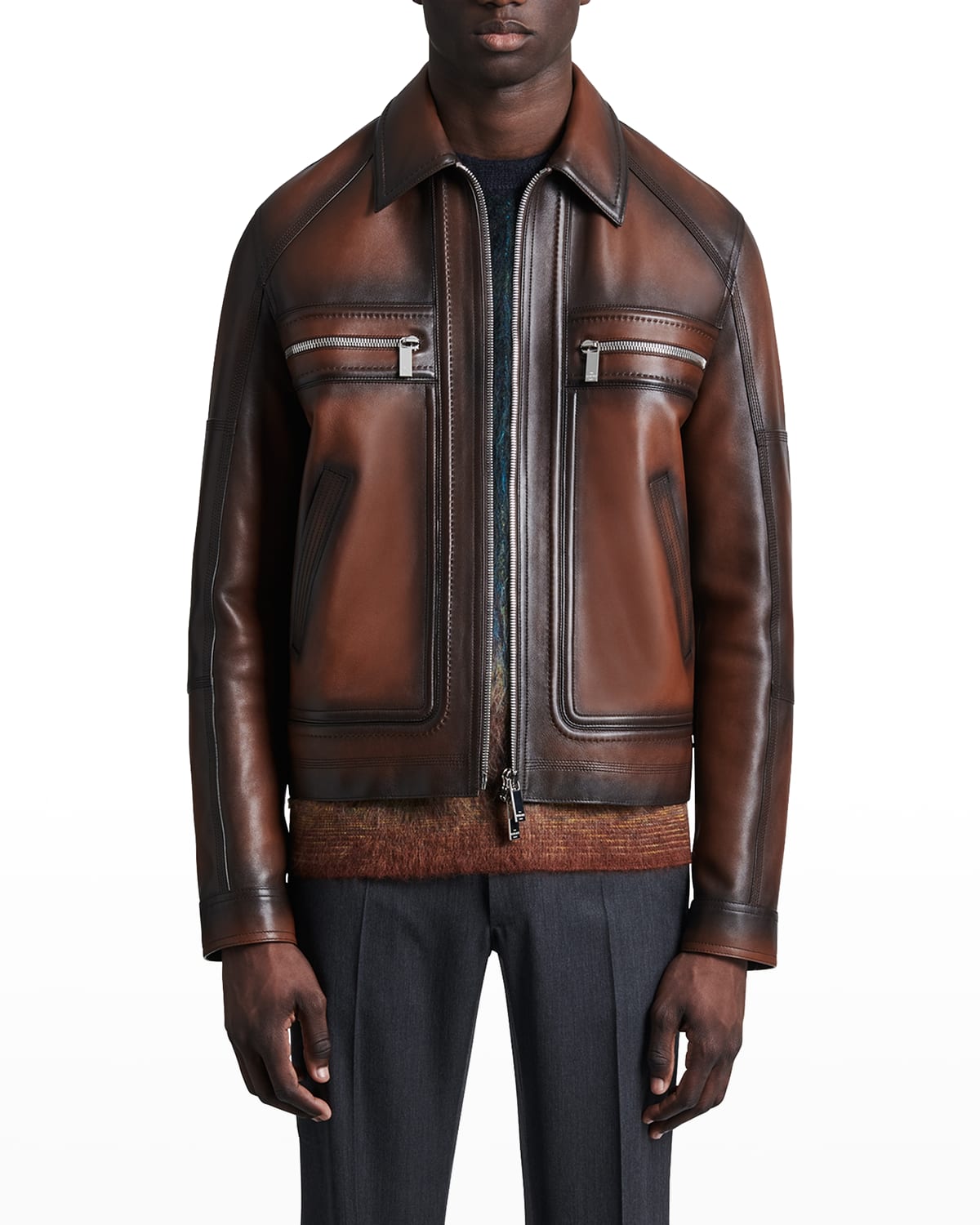 Berluti Men's Alpine Leather Bomber Jacket | Neiman Marcus