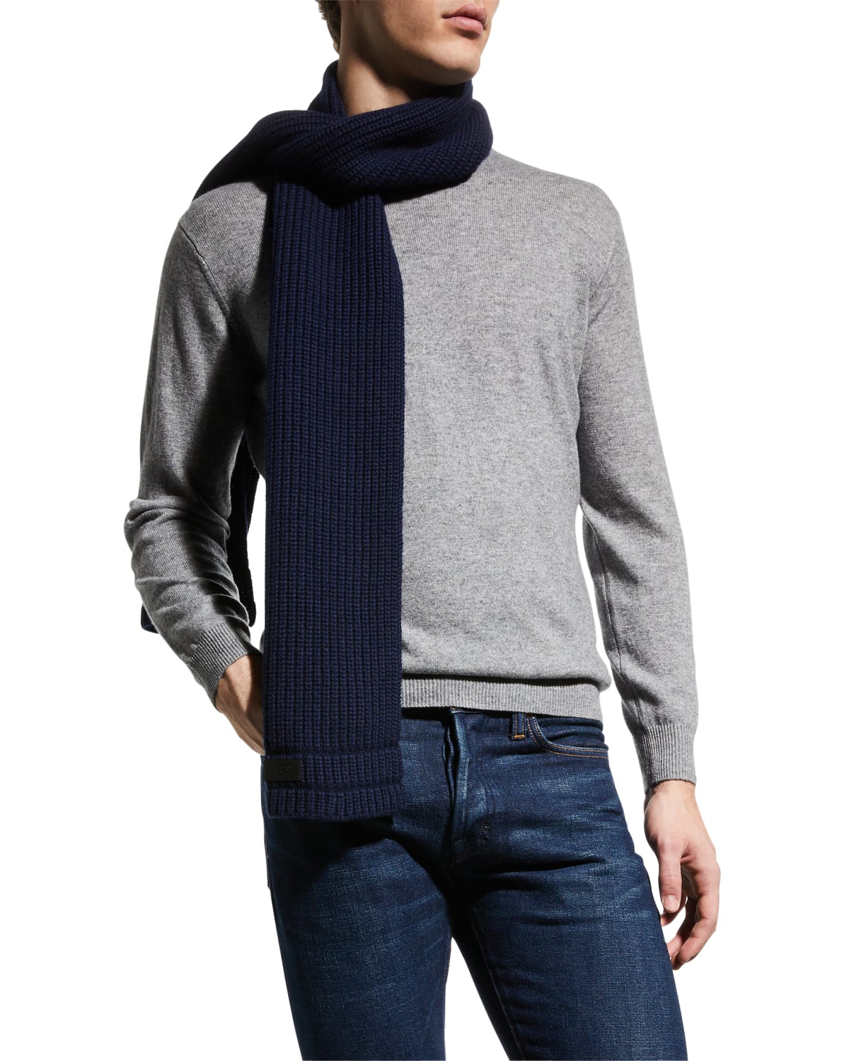 Neiman Marcus Men's Cashmere Solid Fringe Scarf | Neiman Marcus