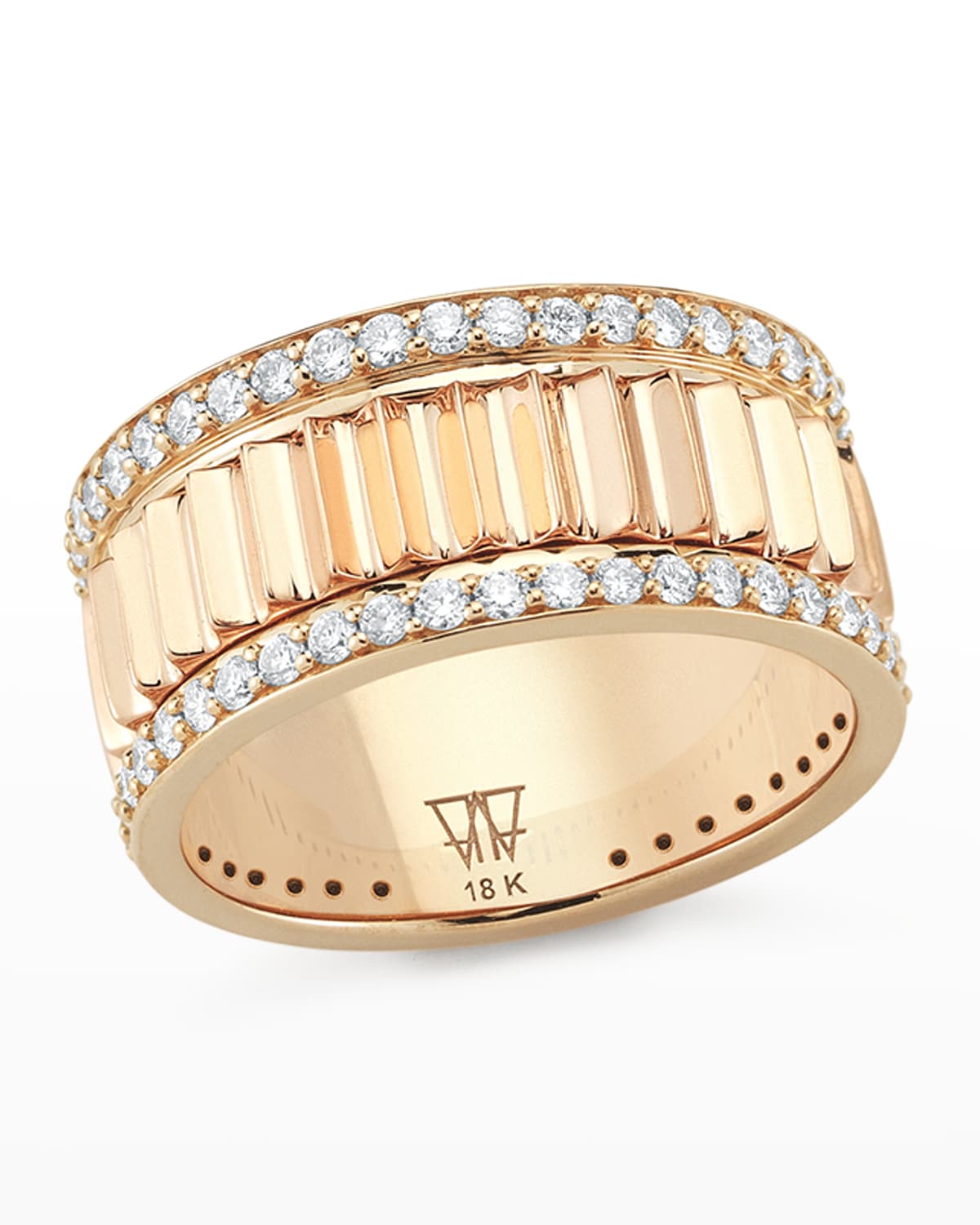 Walters Faith Clive Sterling Silver Wide Fluted Band Ring with Rose ...
