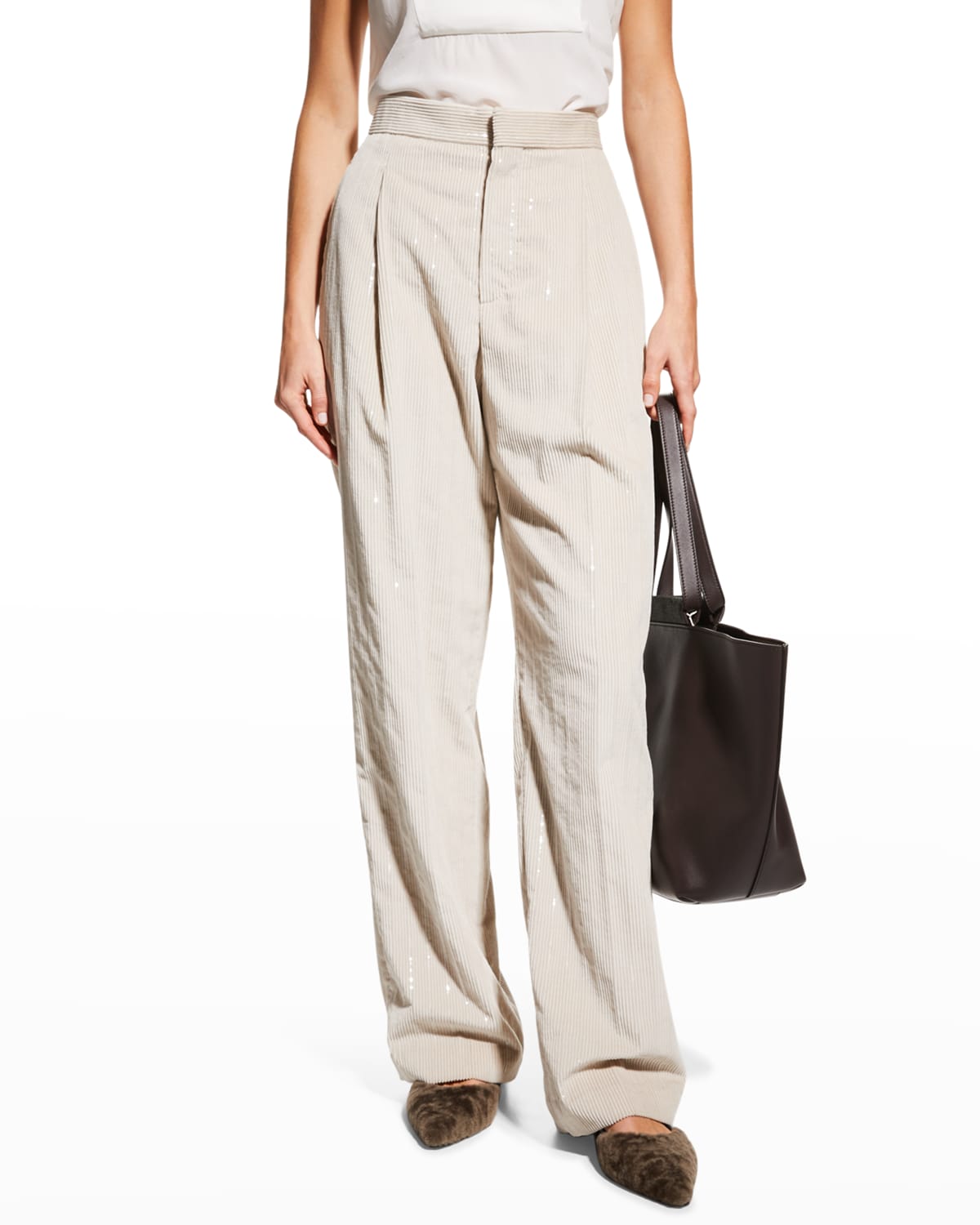 White Side Zip Pants | Neiman Marcus