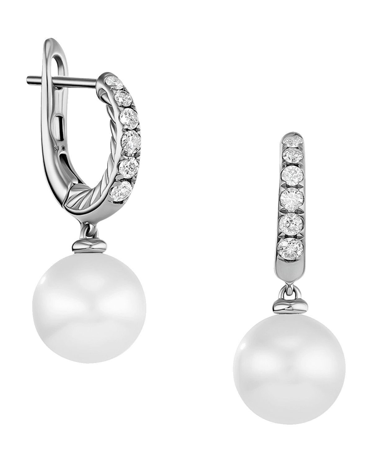David Yurman Pearl and Pave Solari Drop Earrings with Diamonds in Silver, 5mm, 0.75"L | Neiman ...