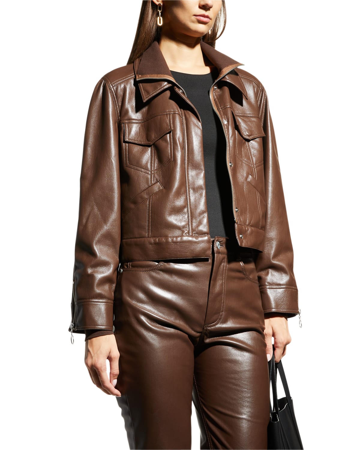 Fitted Cropped Leather Jacket | Neiman Marcus