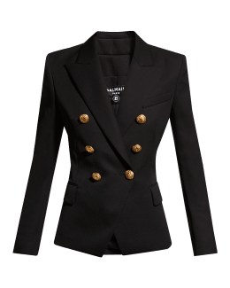 Balmain 8-Button Metallic Pinstripe Denim Double-Breasted Blazer Jacket ...