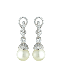 David Yurman Pearl and Pave Solari Drop Earrings with Diamonds in Silver, 5mm, 0.75"L | Neiman ...