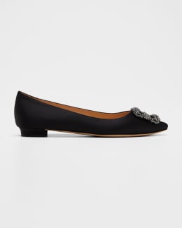 Manolo Blahnik Maysale Suede Buckle Ballerina Mules | Neiman Marcus