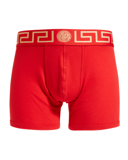 Versace Greca Border Long Boxer Trunks | Neiman Marcus