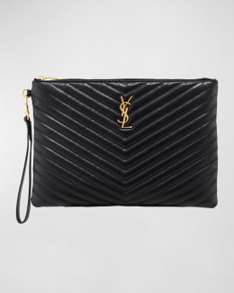 Saint Laurent Large YSL Envelope Pouch Clutch Bag in Leather | Neiman ...