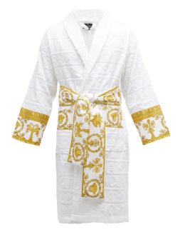 Versace Men's Barocco Tonal Belted Terry Robe | Neiman Marcus