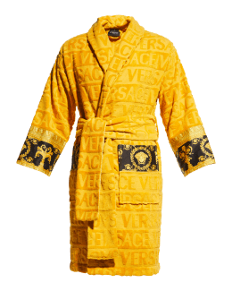 Versace Men's Barocco Tonal Belted Terry Robe | Neiman Marcus