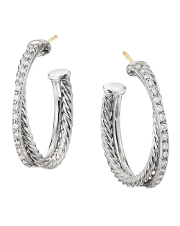 David Yurman DY Crossover Extra-Large Hoop Earrings w/ Diamonds ...