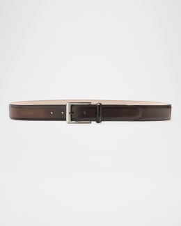 Magnanni Men's Manchester Square-Buckle Leather Belt | Neiman Marcus