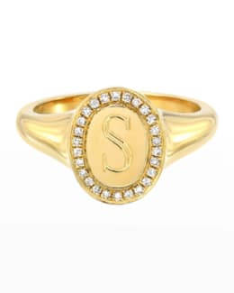 Sarah Chloe 14K Gold Petite Initial Signet Ring, Size 3-9 | Neiman Marcus